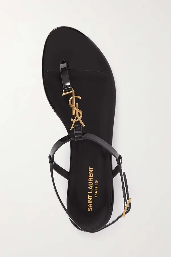 Saint Laurent Cassandra Logo-embellished Patent-leather Slingback Sandals