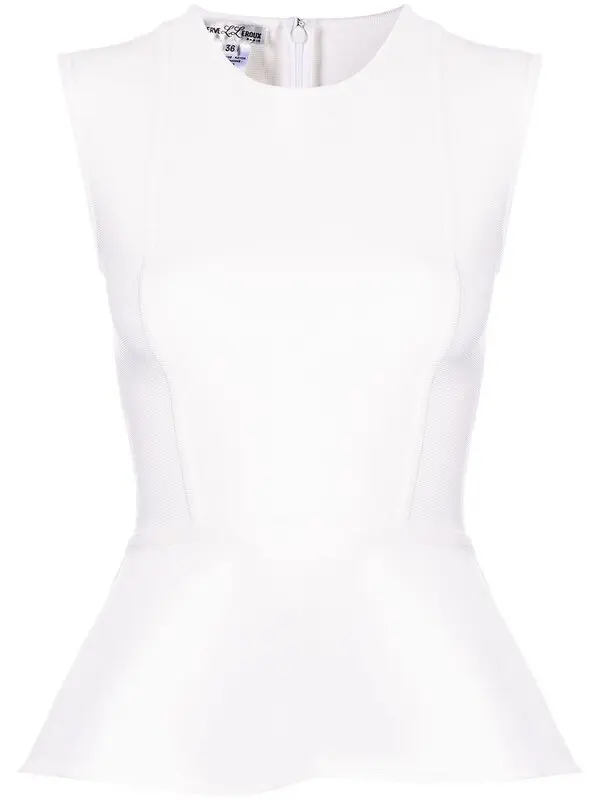 HERVE L. LEROUX Sleeveless Peplum-hem Top - White