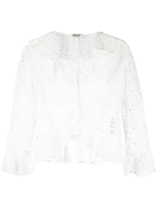 Saint Laurent Embroidered Long-sleeve Blouse