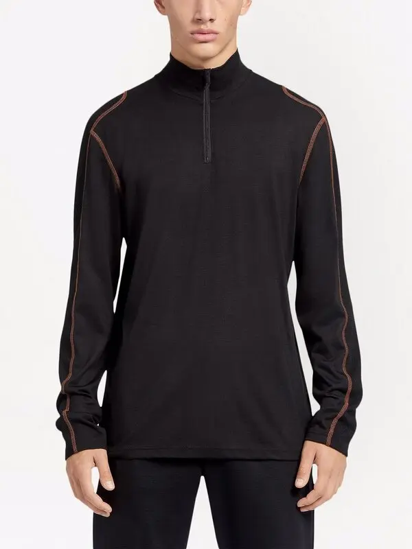 Zegna Wool Long-sleeved Top With Contrast Stitching - Black