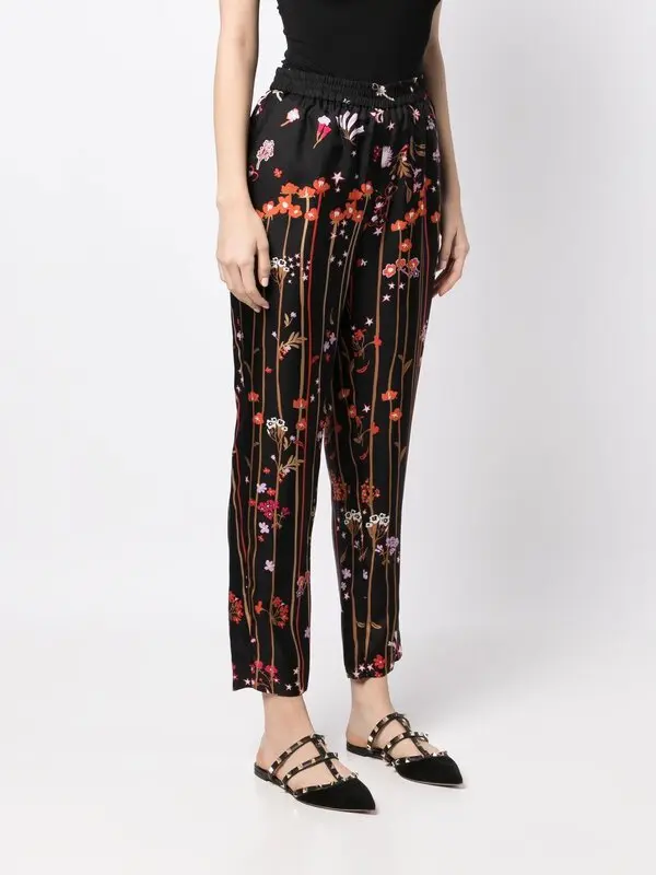 Red Valentino Star-print Silk Trousers - Black