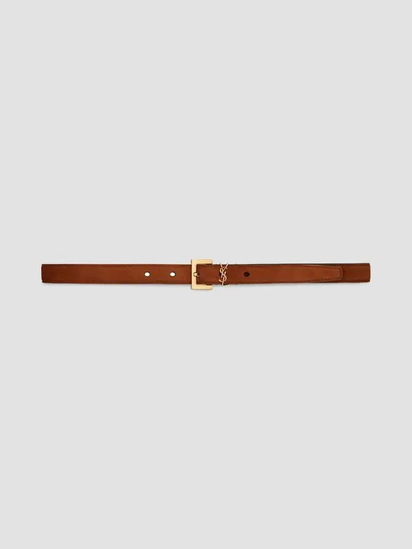Saint Laurent Cassandre Thin Belt With Square Buckle In Suede
