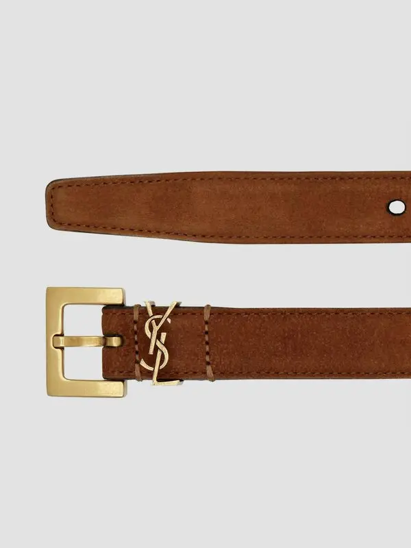 Saint Laurent Cassandre Thin Belt With Square Buckle In Suede