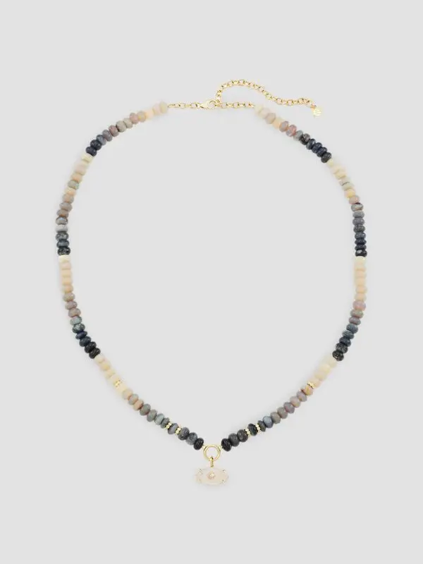SYDNEY EVAN Carved Eye 14k Gold, Diamond & Australian Beaded Necklace - Opal