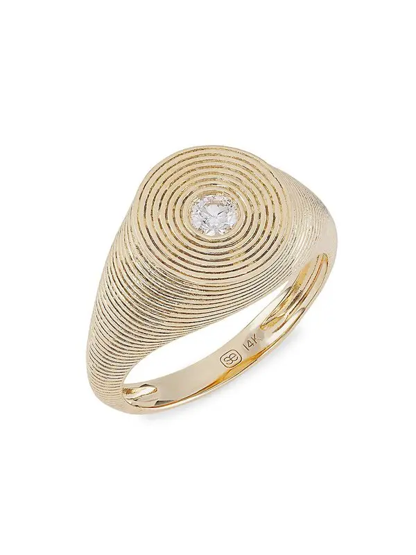 SYDNEY EVAN Fluted Signet 14k & Diamond Ring