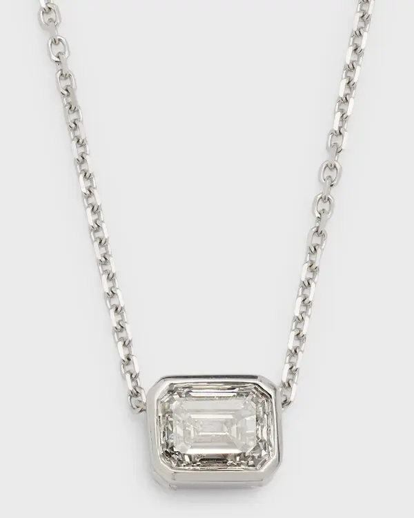 Neiman Marcus 18k East-west Emerald-cut Diamond Pendant Necklace - White Gold
