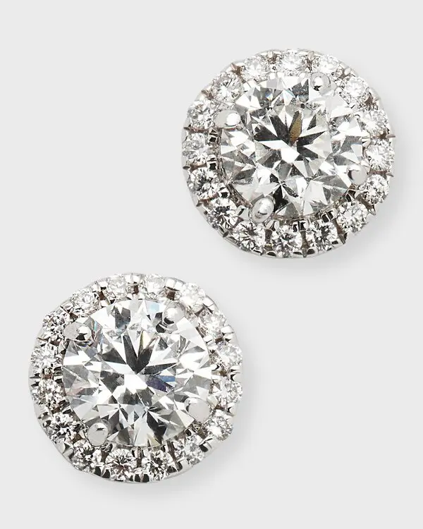Neiman Marcus 18k Round Diamond Halo Stud Earrings - White Gold