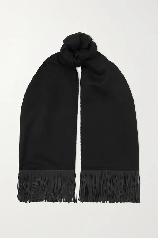 Johnstons Of Elgin Fringed Leather-trimmed Cashmere Scarf