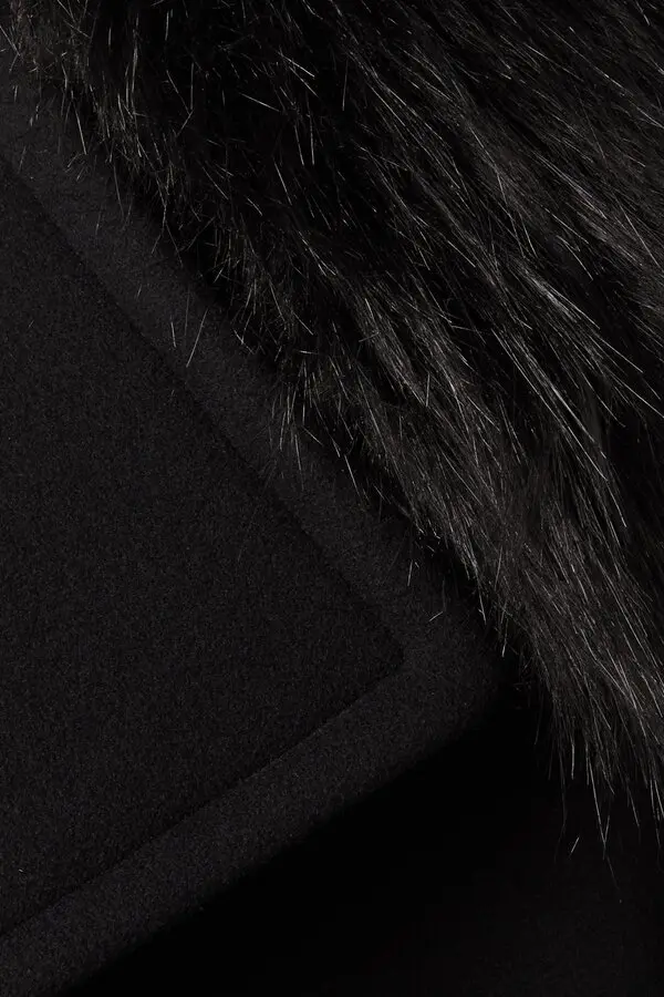 Oversized Faux Fur-trimmed Wool-blend Felt Coat - Black, image 5 of 5