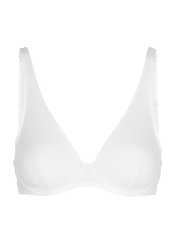 Simone Perele Eugenie Ribbed Underwired Plunge Bra - White