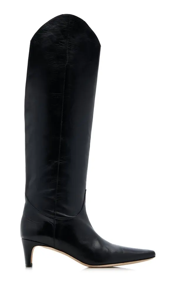 Staud Wally Leather Western Boots - Black