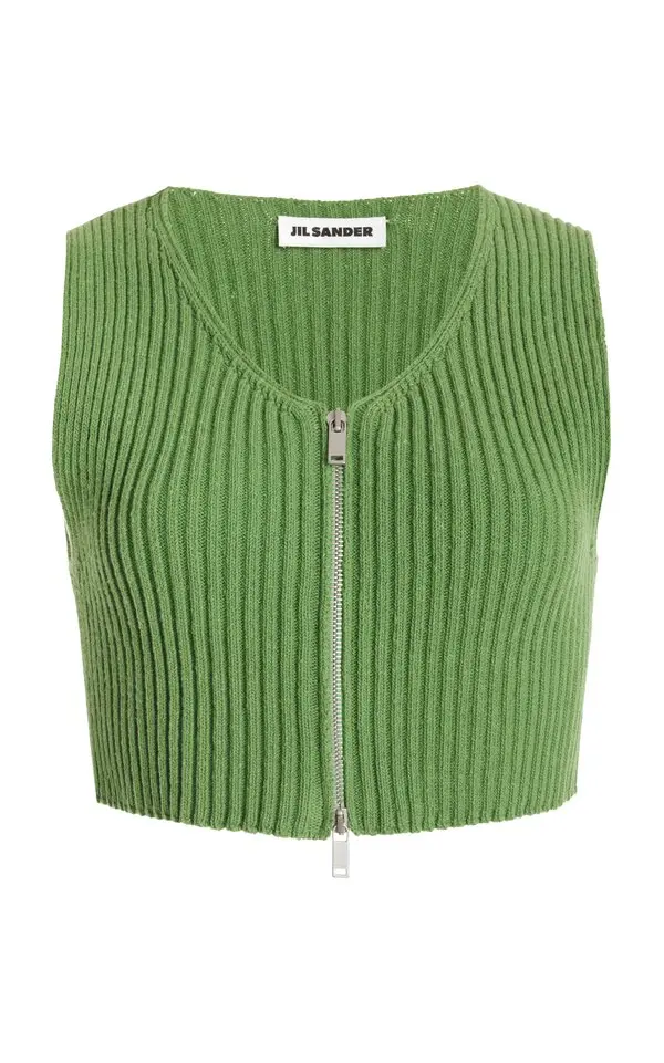 JIL SANDER Ribbed Knit Cropped Vest - Green