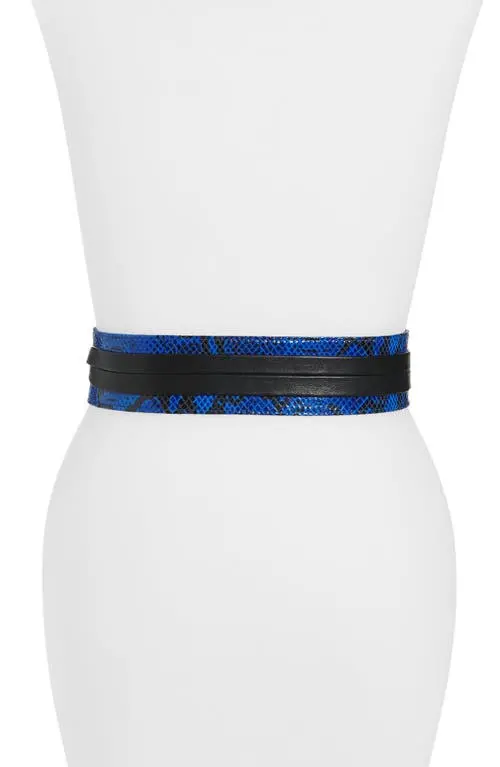 RAINA BELTS Tassel Leather Wrap Belt - Black/blue Snake