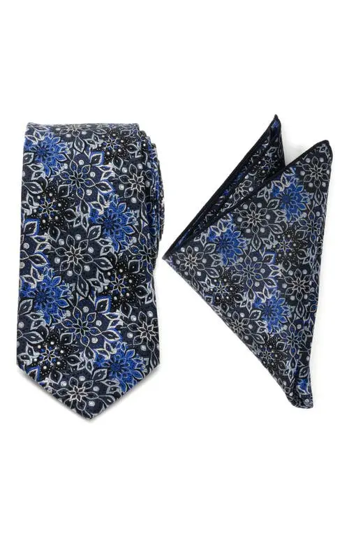 CUFFLINKS, INC. Floral Silk Tie And Pocket Square Set - Navy