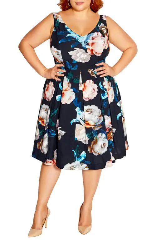 City Chic Sandra Floral A-line Dress - Black Camilla Fl