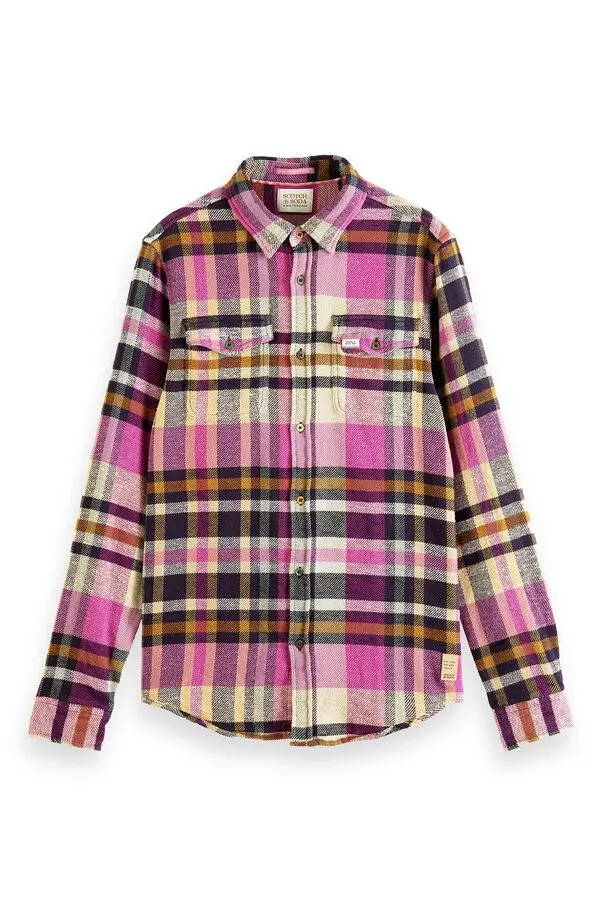 Scotch & Soda Regular Fit Plaid Cotton Flannel Button-up Shirt