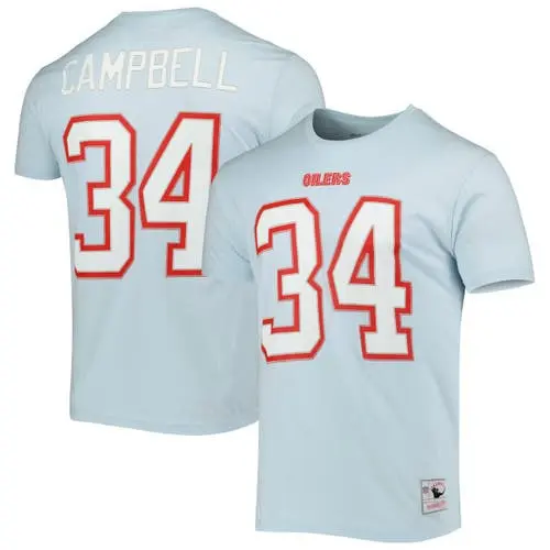 Mitchell & Ness Earl Campbell Houston Oilers Retired Player Logo Name & Number T-shirt - Light Blue