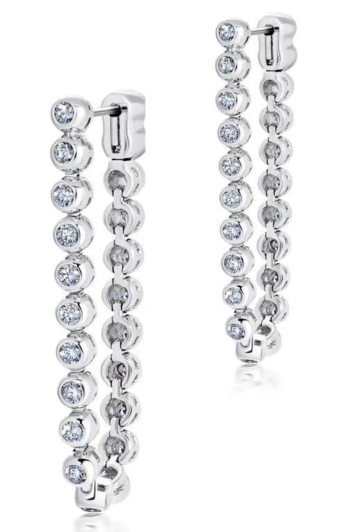 CRISLU Graduated Bezel Drop Earrings - Platinum