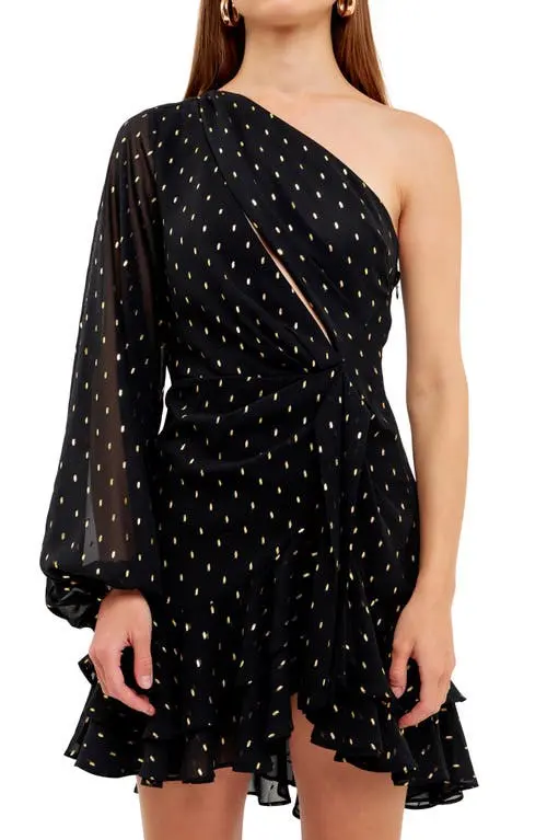 Endless Rose One-shoulder Chiffon Minidress - Black