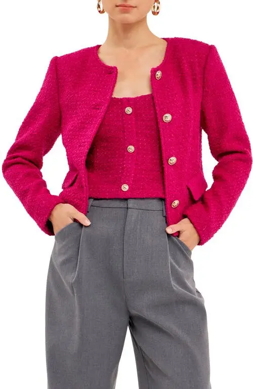 Endless Rose Round Neck Bouclé Crop Jacket