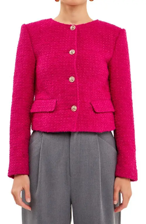 Endless Rose Round Neck Bouclé Crop Jacket