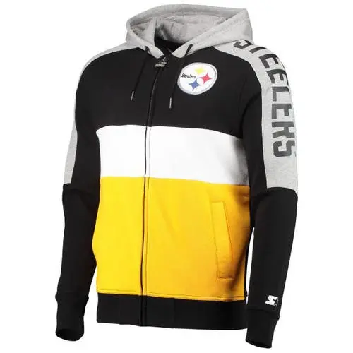 STARTER Pittsburgh Steelers Color Block Full-zip Hoodie - Black
