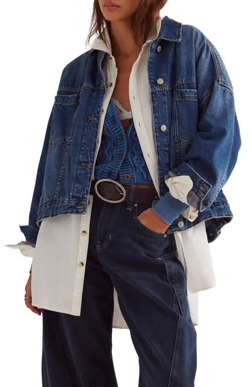 Free People We The Free Opal Swing Denim Trucker Jacket - Got The Blues