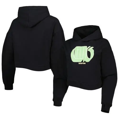LUSSO Boston Celtics Layla World Tour Cropped Pullover Hoodie - Black
