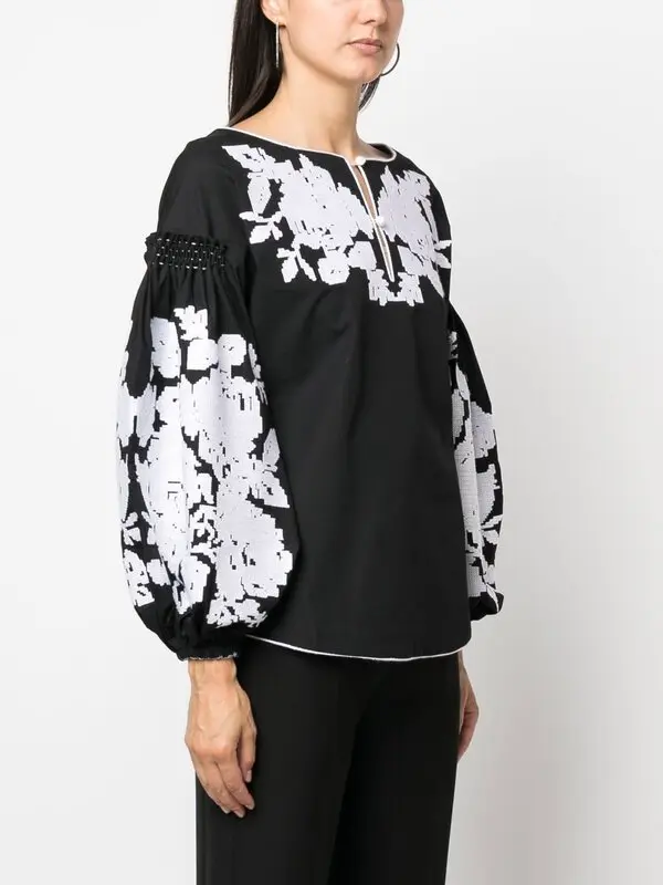 Yuliya Magdych Floral-jacquard Puff-sleeve Blouse