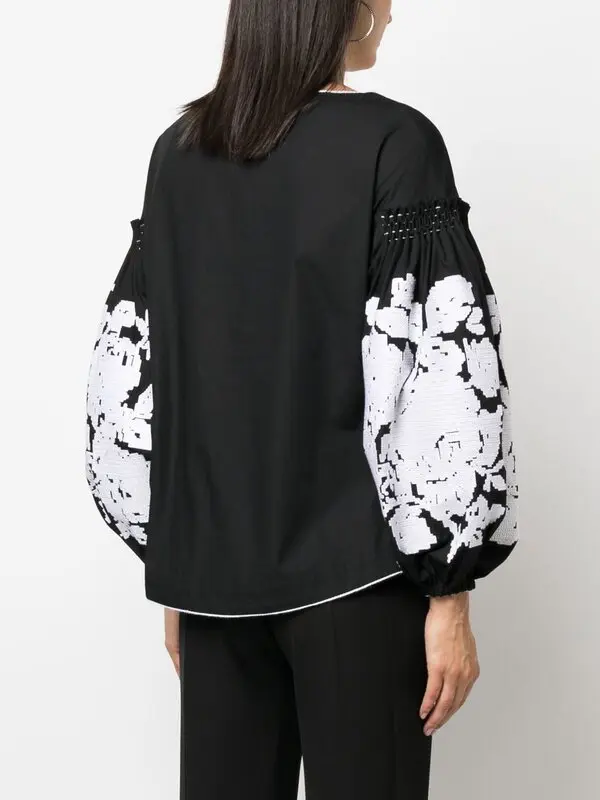 Yuliya Magdych Floral-jacquard Puff-sleeve Blouse