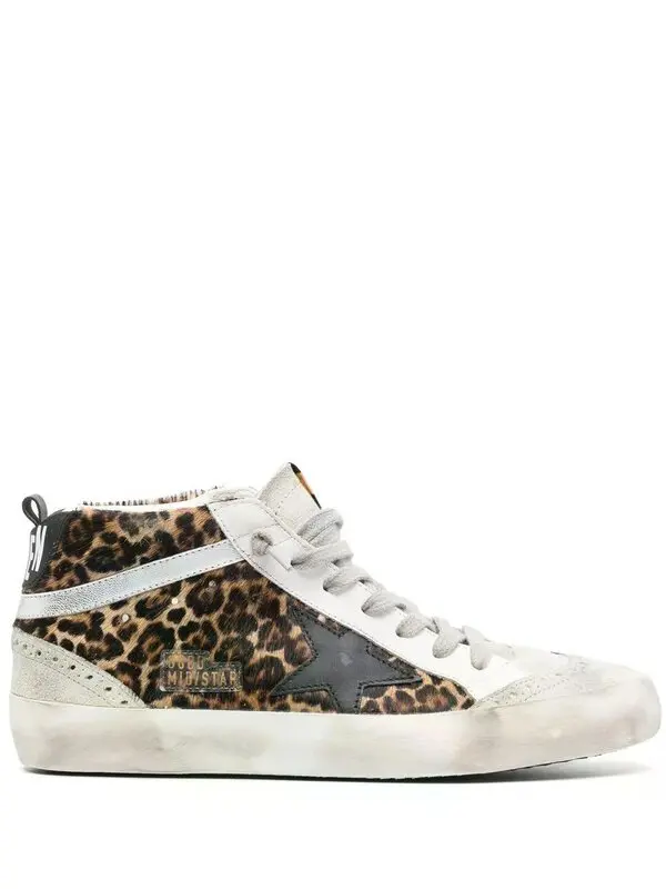 GOLDEN GOOSE Mid Star Leopard Print Sneakers - Brown
