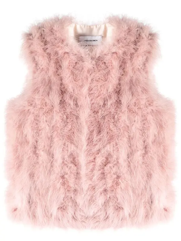 YVES SALOMON Feather-trimmed Gilet - Pink