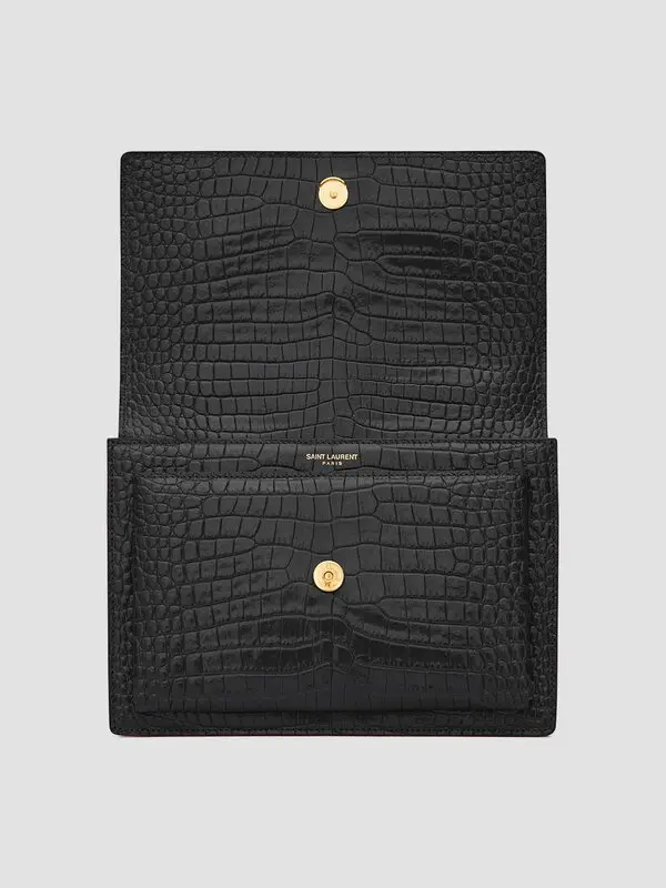 Saint Laurent Croc-embossed Leather Shoulder Bag - Noir