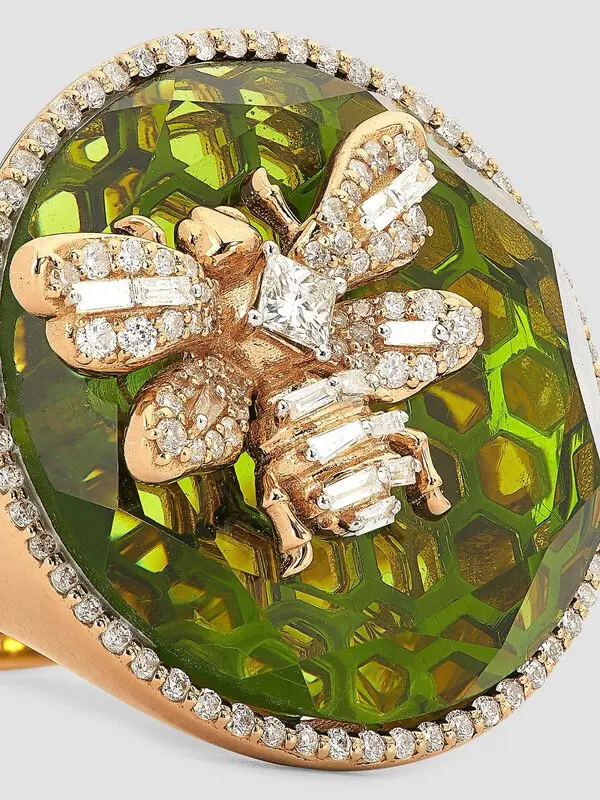 BEE GODDESS Honey 14k Rose Gold Topaz & 0.06 Tcw Diamond Honeycomb Ring