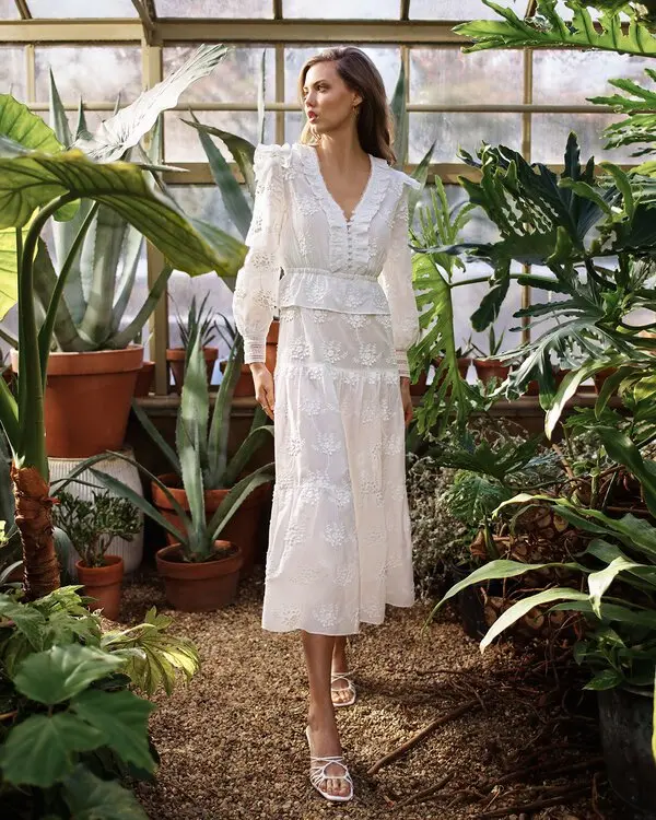 maje roseray lace midi dress Maje Roxana Lace Embroidered Midi Dress - Ecru