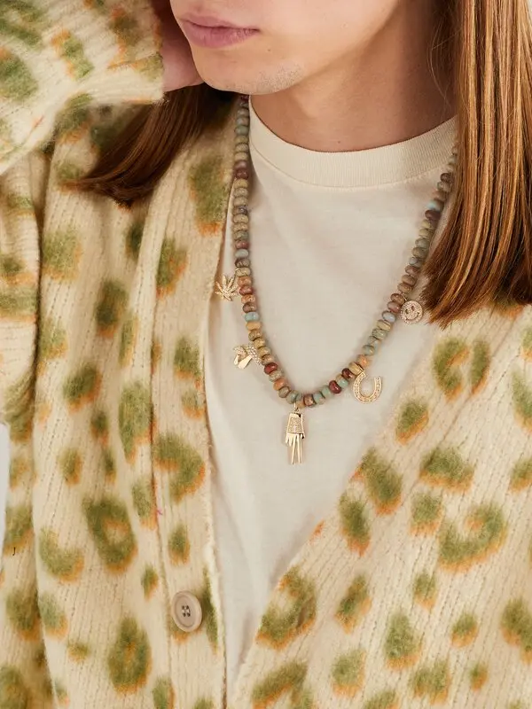 SYDNEY EVAN Gold, Snakeskin Jasper And Diamond Beaded Pendant Necklace - Brown