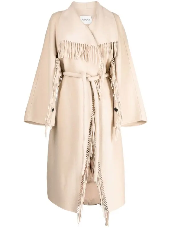 Goen.j Double-faced Fringed Coat - Brown