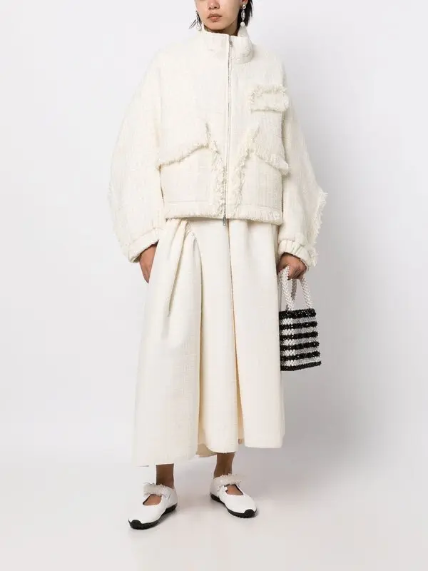 Goen.j Stand-collar Tweed Bomber Jacket - White