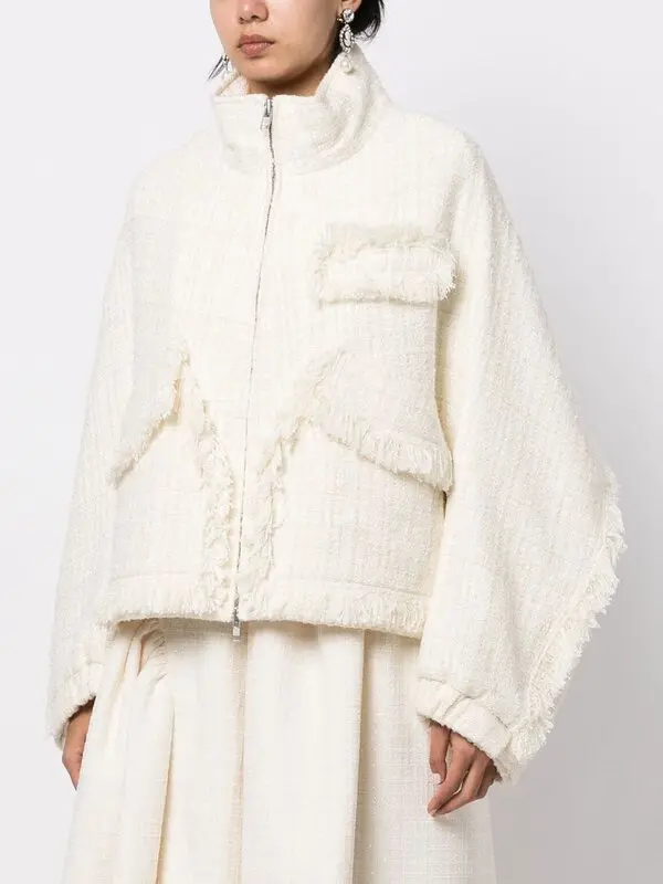 Goen.j Stand-collar Tweed Bomber Jacket - White