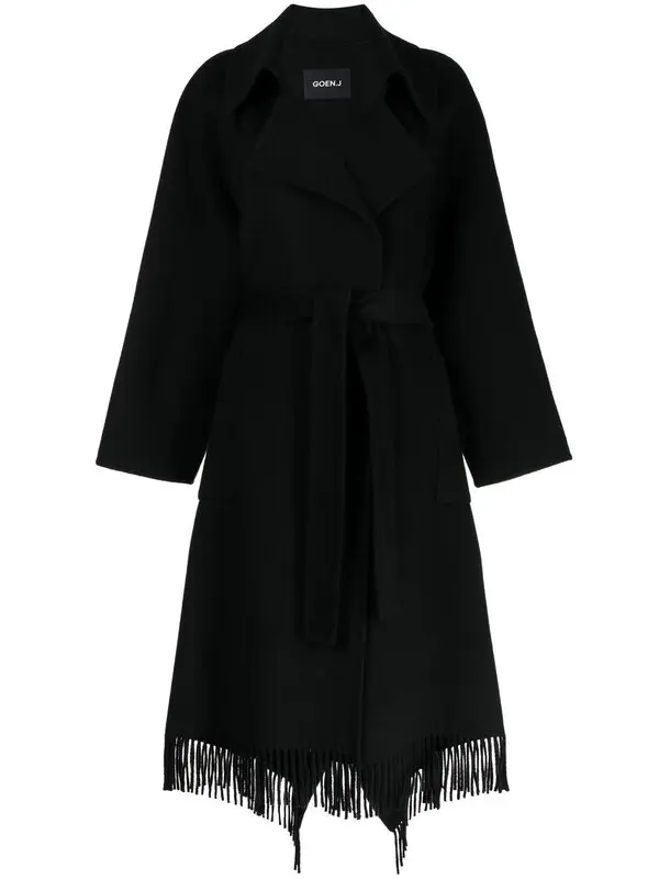 Goen.j Double-faced Fringed Coat - Black