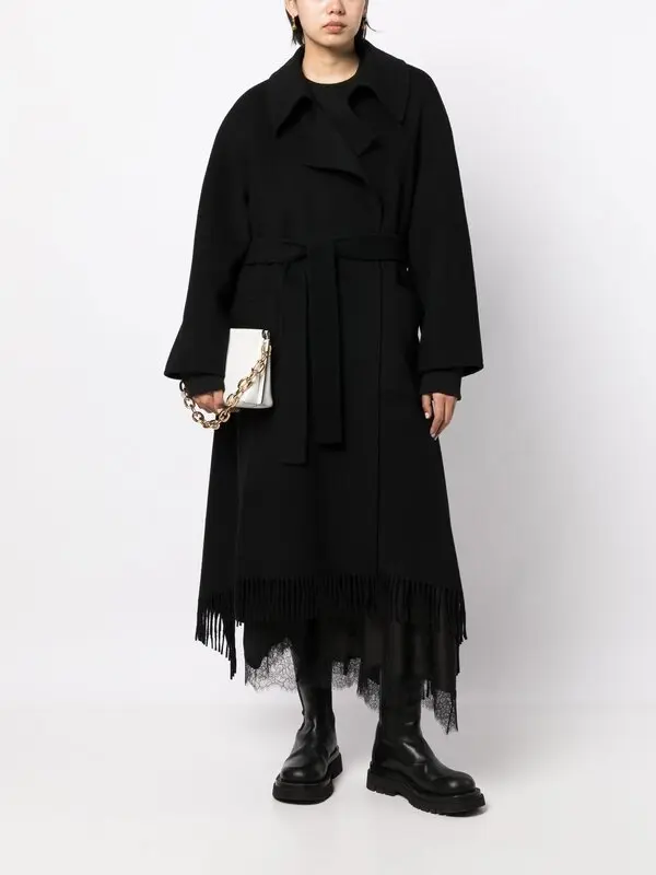 Goen.j Double-faced Fringed Coat - Black