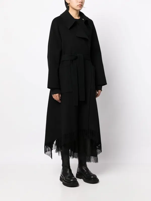 Goen.j Double-faced Fringed Coat - Black