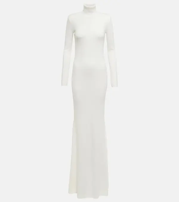 Saint Laurent High-neck Wool Maxi Dress