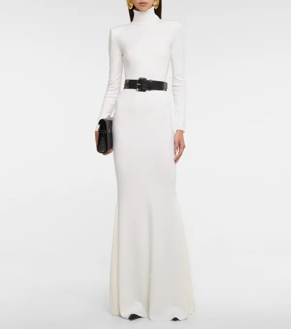 Saint Laurent High-neck Wool Maxi Dress