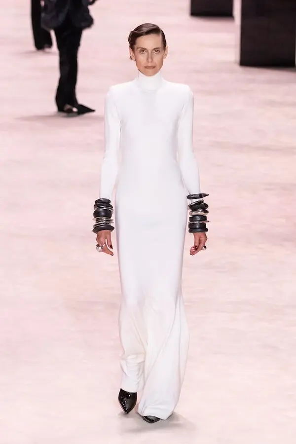Saint Laurent High-neck Wool Maxi Dress