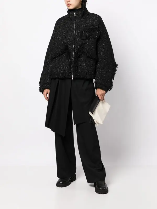 Goen.j Stand-collar Tweed Bomber Jacket - Black