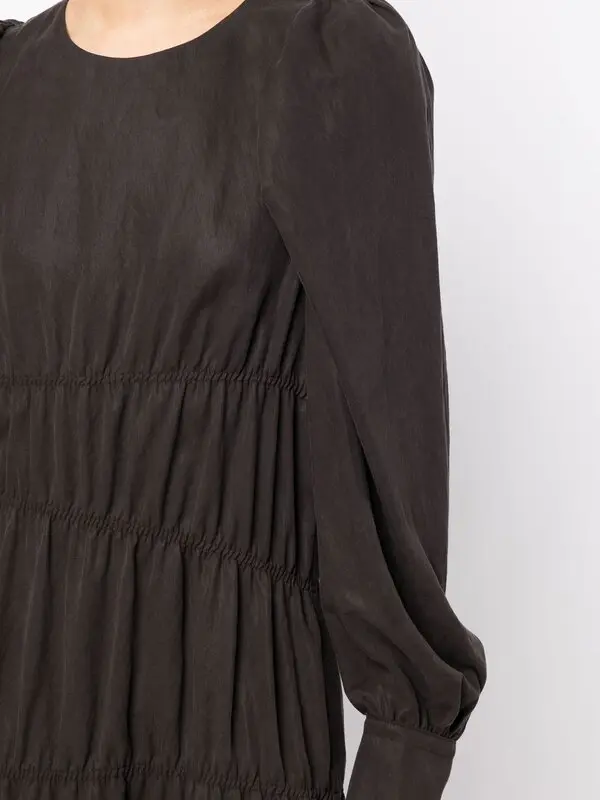 Goen.j Ruched Puffed-sleeve Midi Dress - Brown