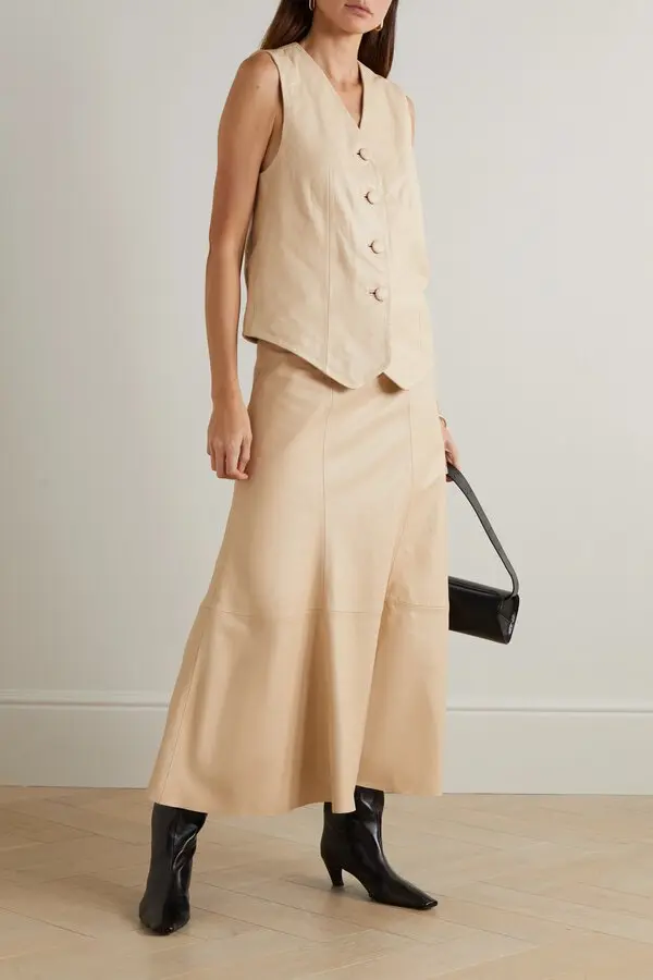 BY MALENE BIRGER Floela Paneled Leather Midi Skirt