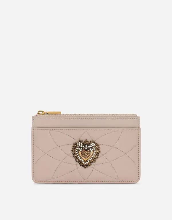 Dolce & Gabbana Medium Devotion Card Holder In Quilted Nappa Leather - Pale Pink
