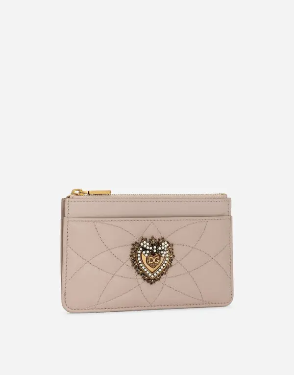 Dolce & Gabbana Medium Devotion Card Holder In Quilted Nappa Leather - Pale Pink
